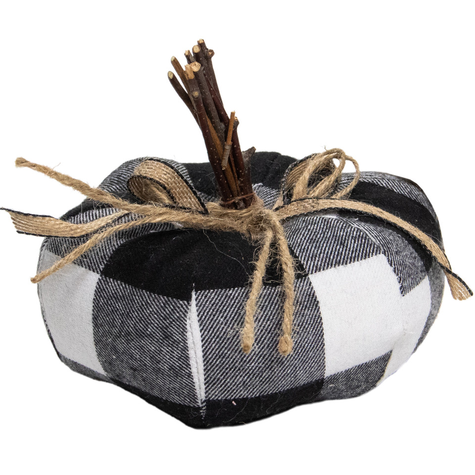 4.5" Black & White Buffalo Plaid Plush Fall Harvest Pumpkin | Christmas