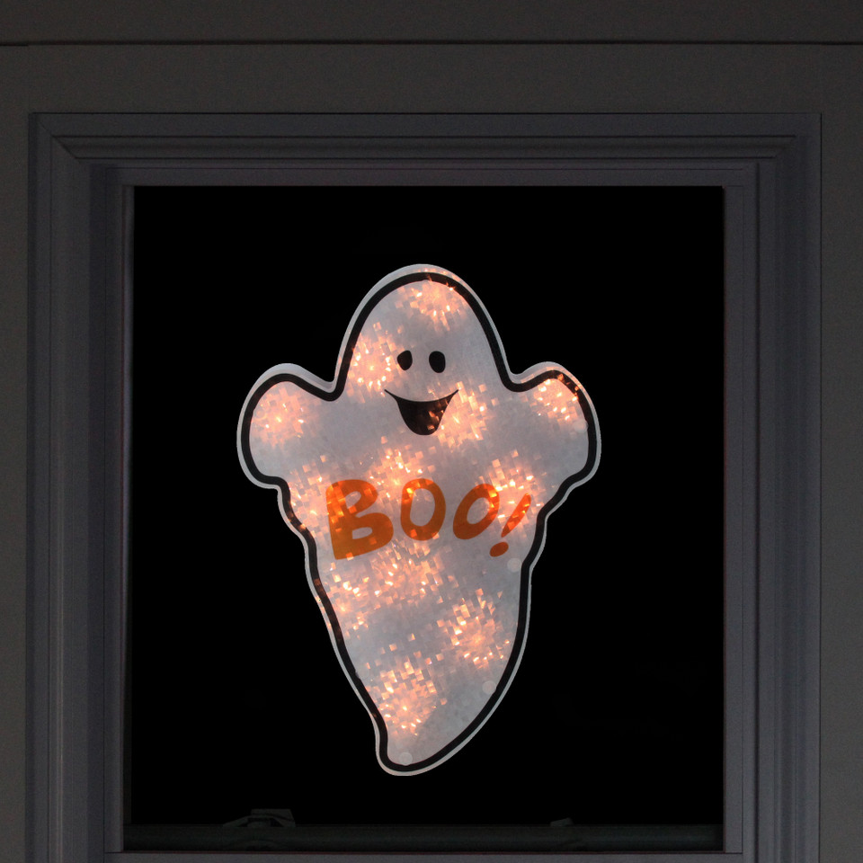 12" Lighted Holographic Ghost Halloween Window Silhouette Decoration ...