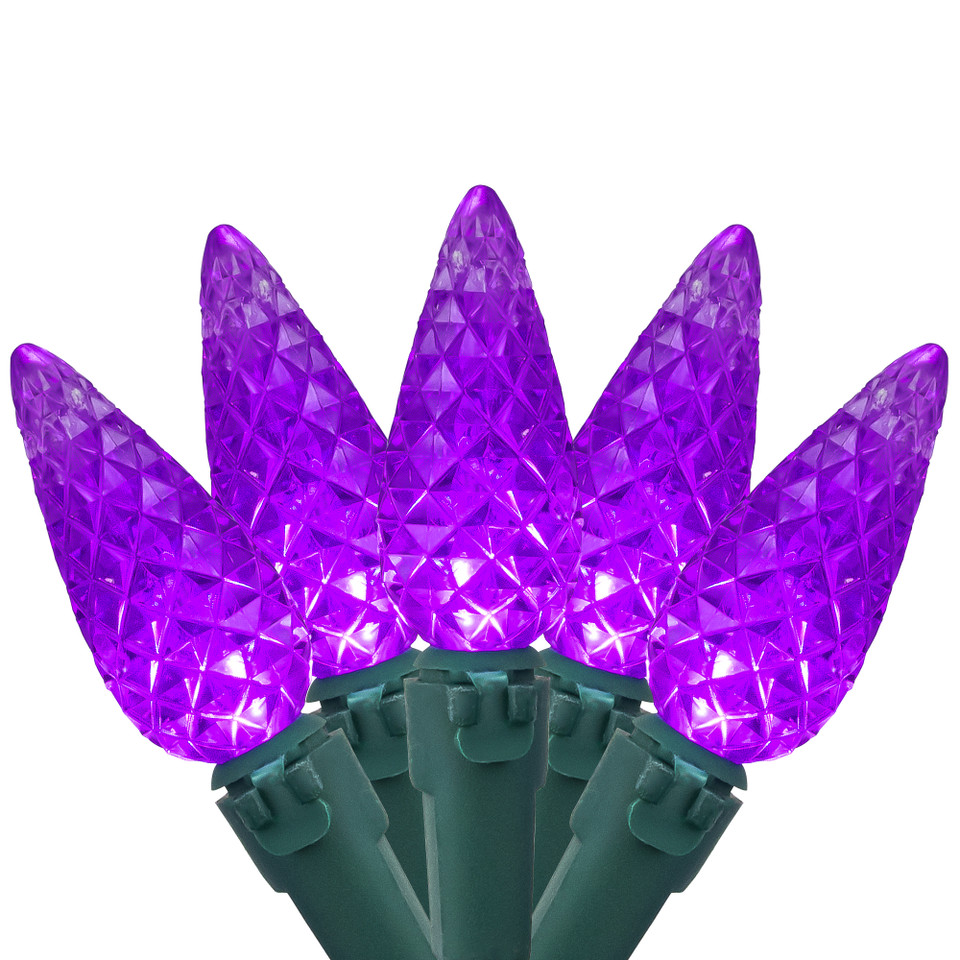 70-Count Purple LED Faceted C6 Christmas Lights Set, 23 ft Green Wire ...