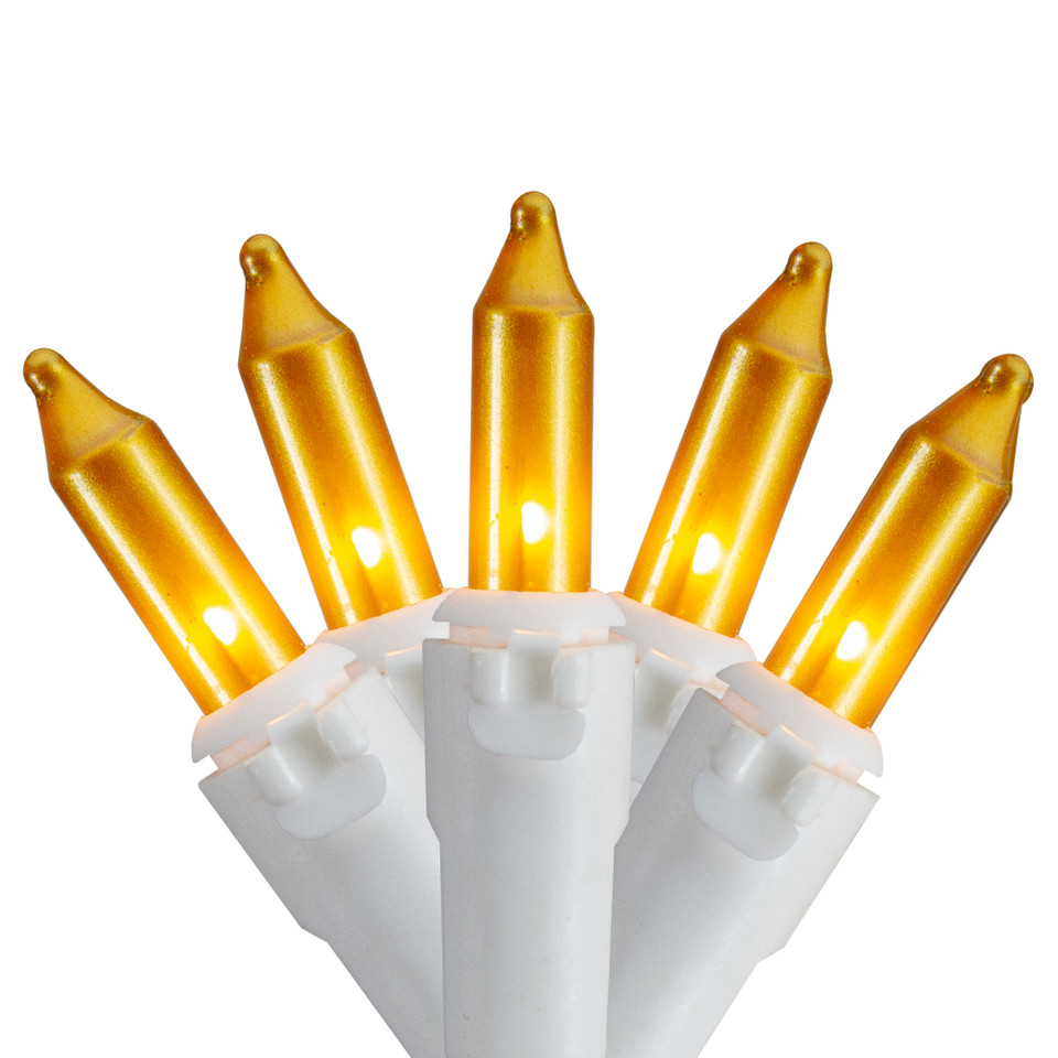 100 Count Opaque Gold Mini Icicle Christmas Lights - 3.5 ft White Wire ...