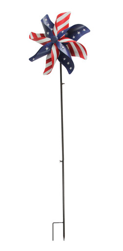 Red White and Blue American Flag Pinwheel Wind Spinner Garden Stake