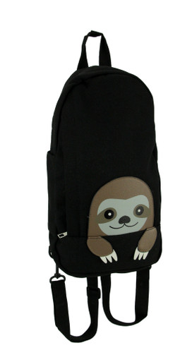 Sleepyville Critters Black Canvas Peeking Sloth Backpack or Sling Bag Small