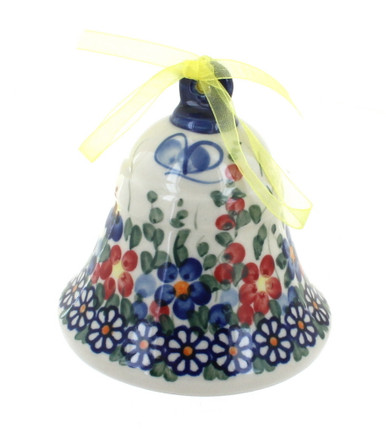 Blue Rose Polish Pottery Garden Butterfly Large Bell
