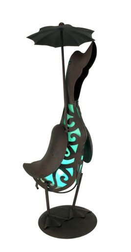 Metal Duck Holding Umbrella LED Solar Light Statue