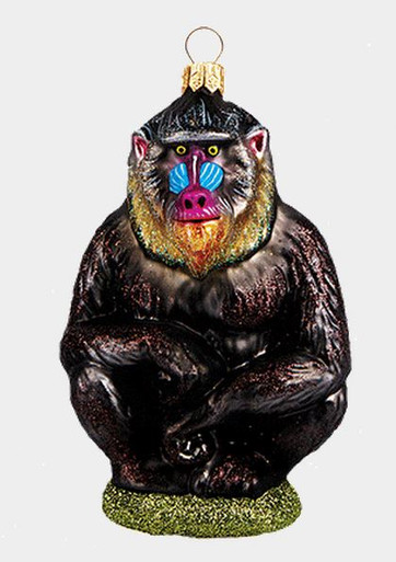 Mandrill Baboon Monkey Polish Mouth Blown Glass Christmas Ornament ...
