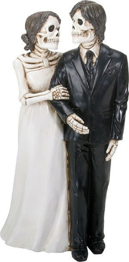 Love Never Dies Skeleton Wedding Bride and Groom Holding Hands Figurine New