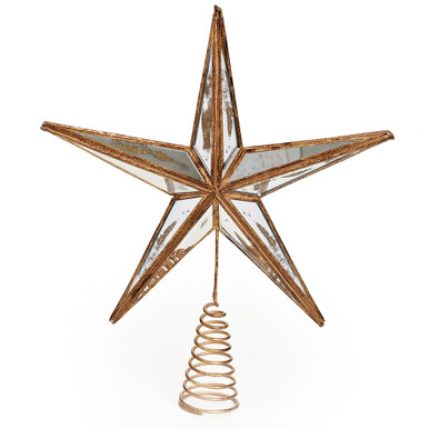14” Gilded White Christmas Gold Mirrored Star Tree Topper - Unlit ...