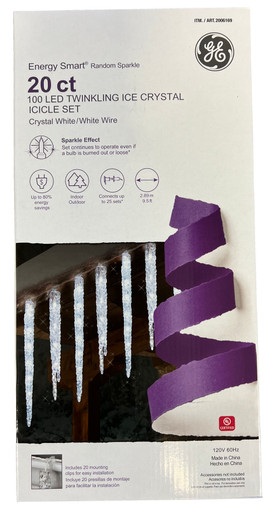 GE Energy Smart Twinkling Ice Crystal Icicle Set, Crystal White (20 Count)