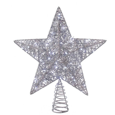 15.5" Lighted LED Silver Glittered Star Christmas Tree Topper, Cool ...