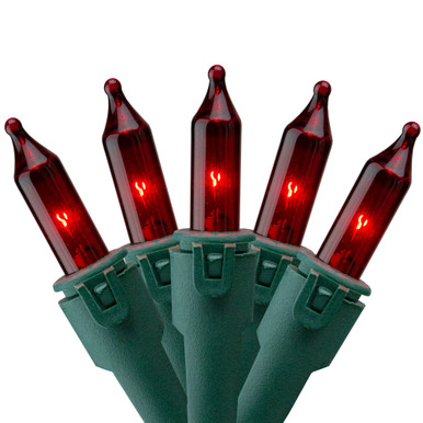 50-Count Red Mini Christmas Light Set, 22.3ft Green Wire | Christmas