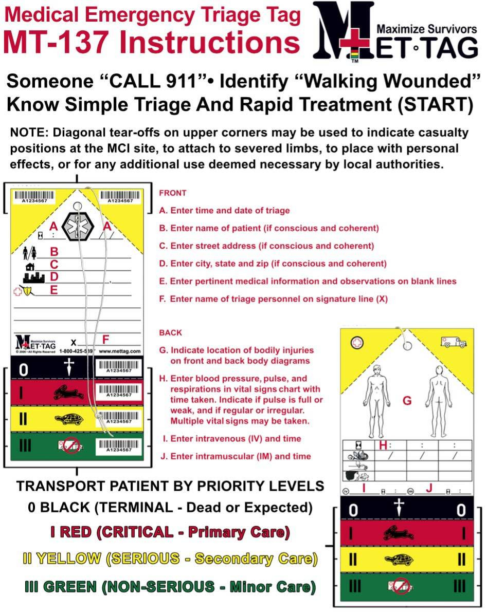 Instructional Training Triage Tags - 50 Pack | Live Action Safety