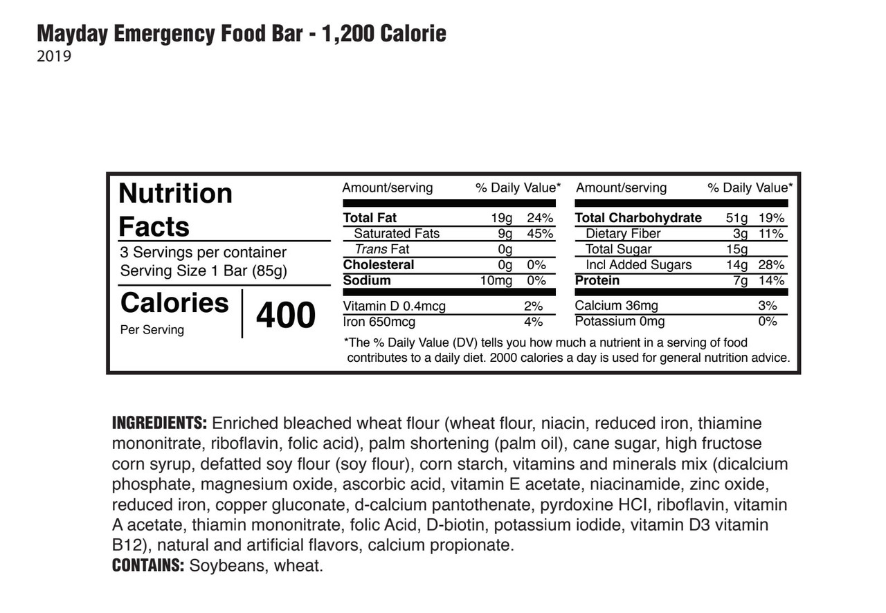 Mayday Emergency Food Ration - 1200 Calorie - 36/Box | Live Action Safety