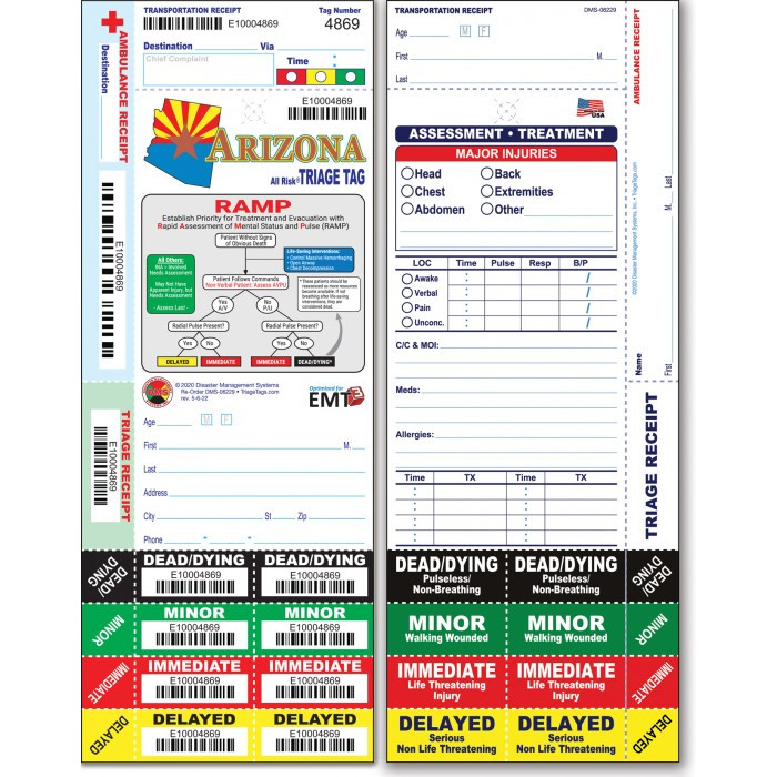 All Risk Triage Tags - Arizona Version - 50 Pack | Live Action Safety