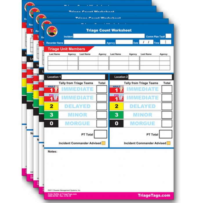 EMT3® START Triage Count Worksheet - 5 Pack | Live Action Safety