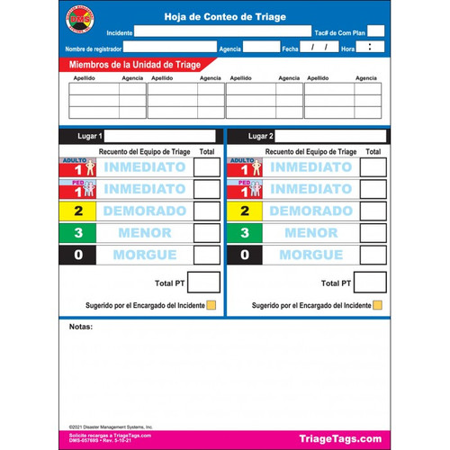 EMT3 START Triage Count Worksheet - 5 Pack | Live Action Safety