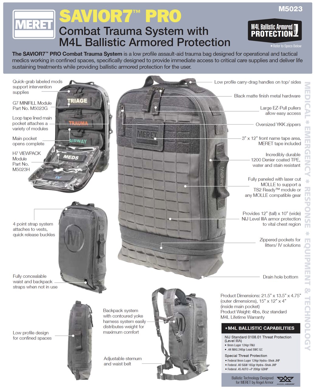 Meret SAVIOR7 PRO Combat Trauma Backpack - Bag Only | Live Action Safety