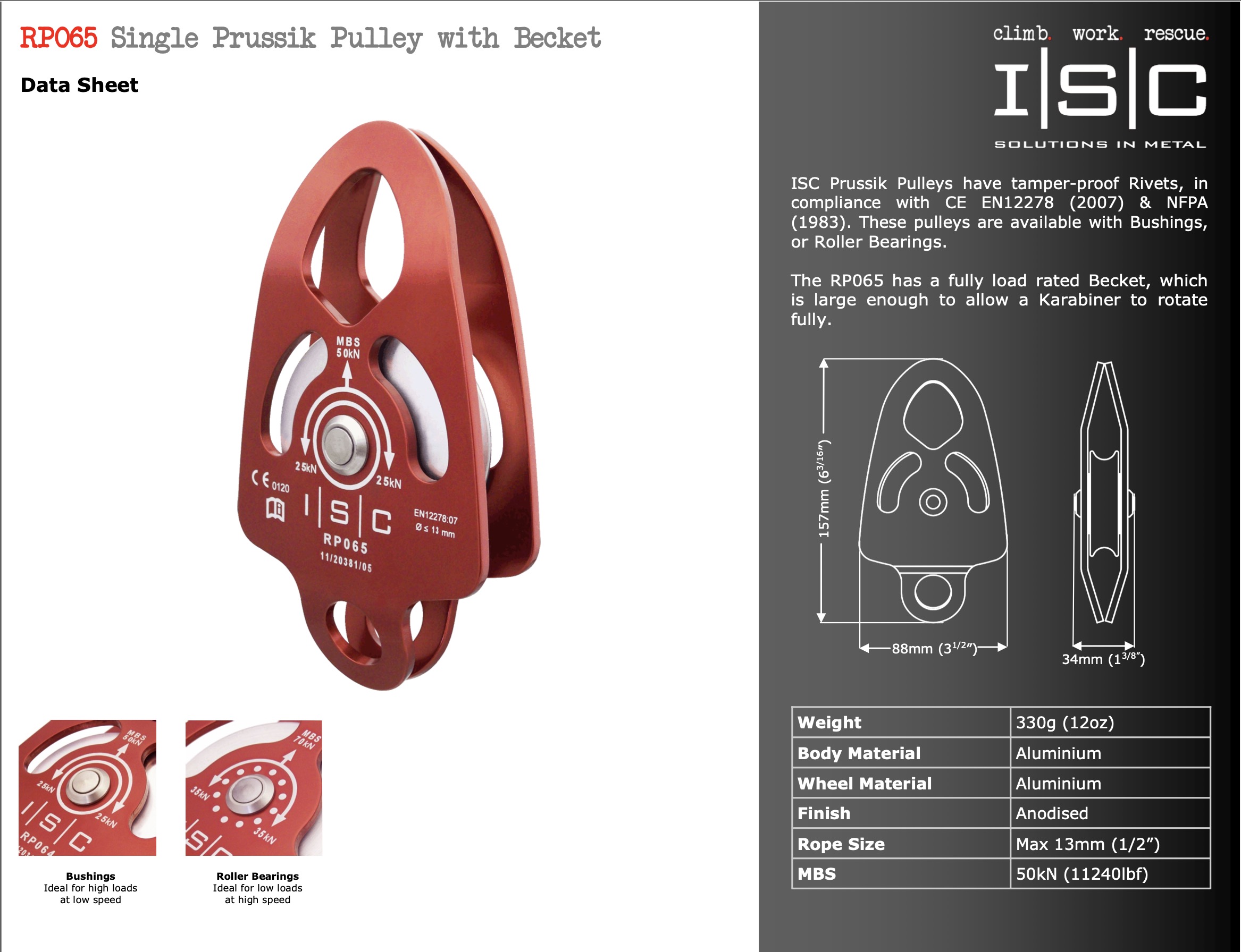 ISC Single Aluminum NFPA Pulley w/ Becket - 2.5" | Live Action Safety