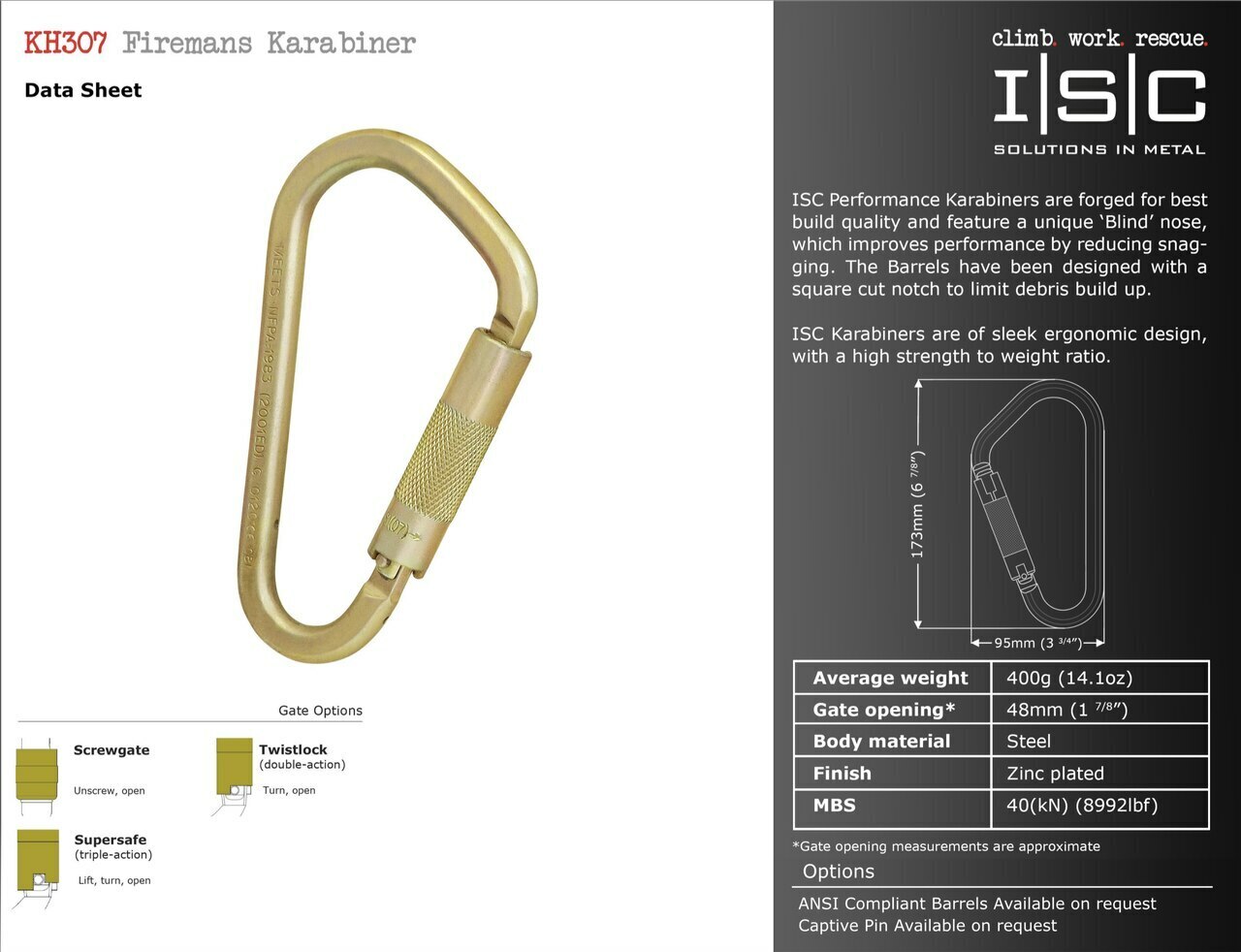 ISC Steel Fireman's Ladder Hook w/Captive Pin - Screwgate | Live Action ...