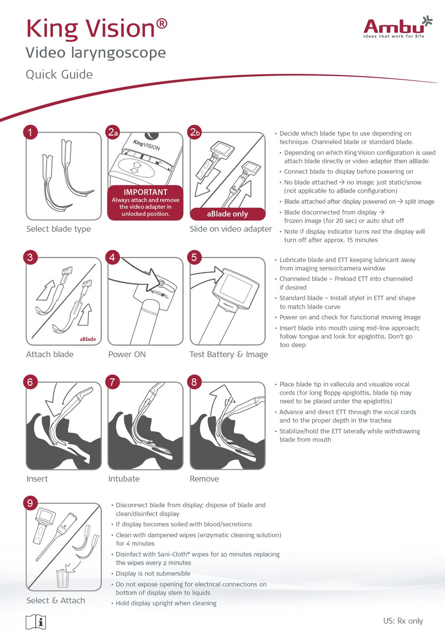 King Vision aBlade Video Laryngoscope Size 1 - 20 Pack (Infant) | Live ...
