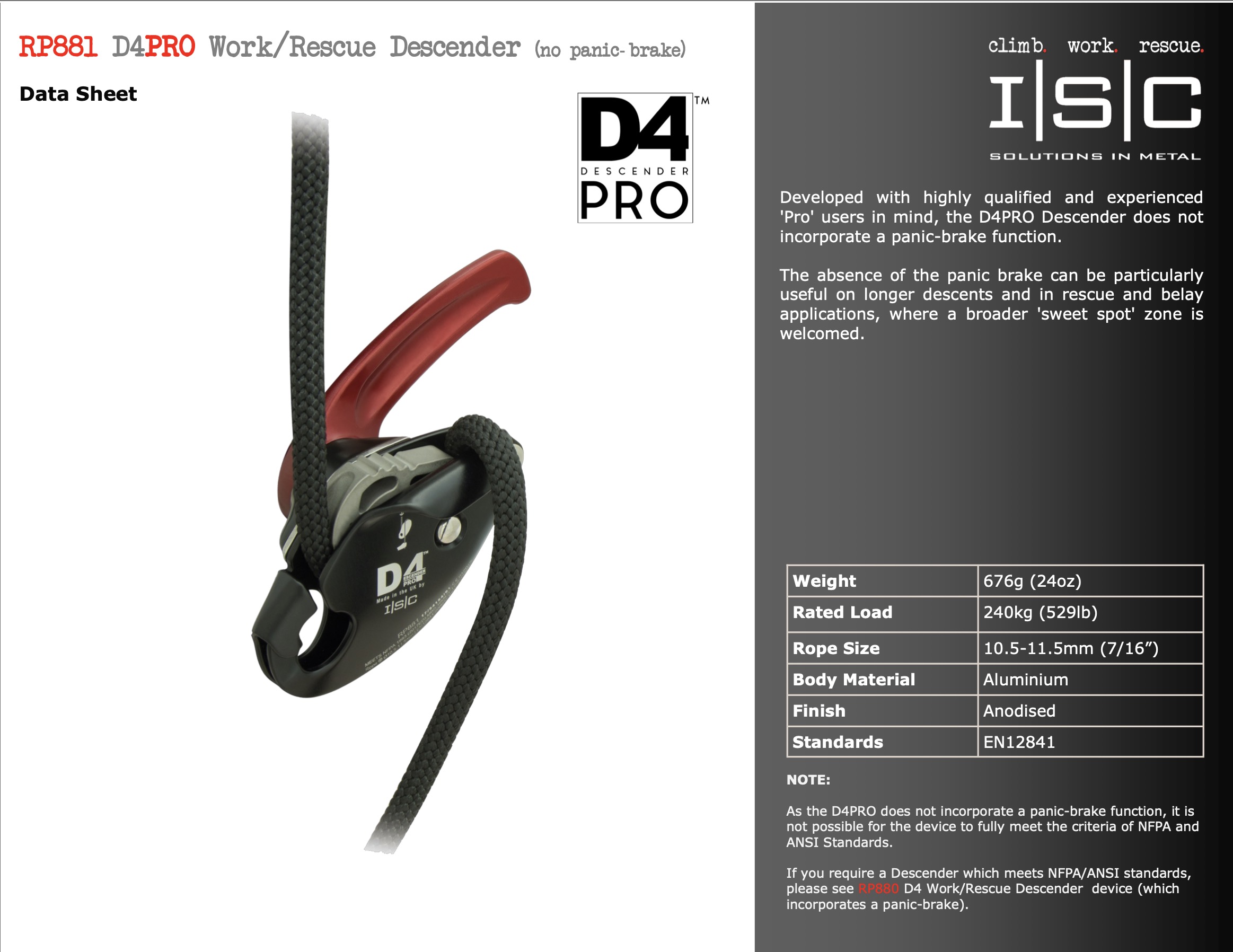 ISC D4 Rescue Belay Descender | Live Action Safety