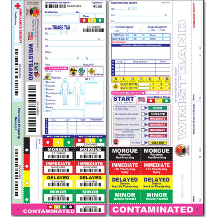 All Risk Triage Tags With Patient Wristband - 50 Pack | Live Action Safety
