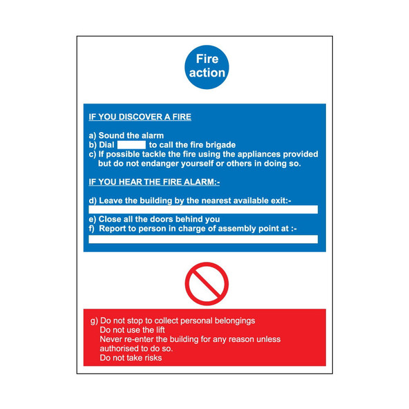 Fire action Sign - Tiger Supplies