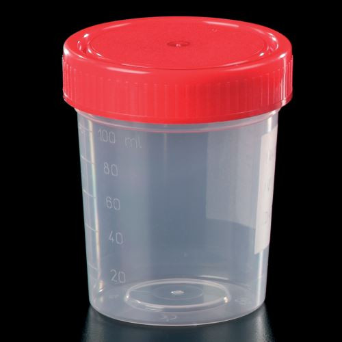 Containers 120ml PP No Label PE Red Cap AS Pk 450 - Trafalgar Scientific