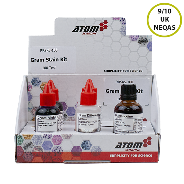 Gram Stain Kit Neutral Red Counterstain 100 Tests - Trafalgar Scientific