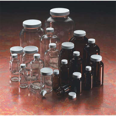 Bottles 250ml Glass Clear Wide Mouth PP Cap Pk 24 - Trafalgar Scientific
