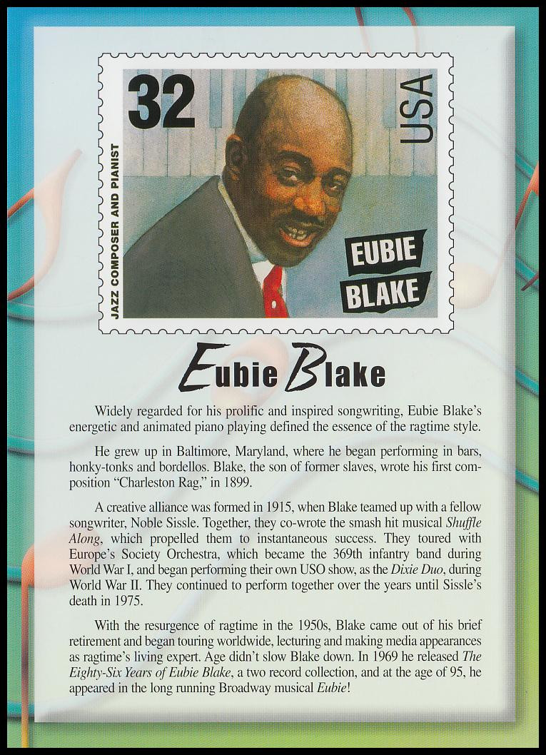 Eubie Blake Stamp : Black Heritage Series Collectible Postcard - First ...