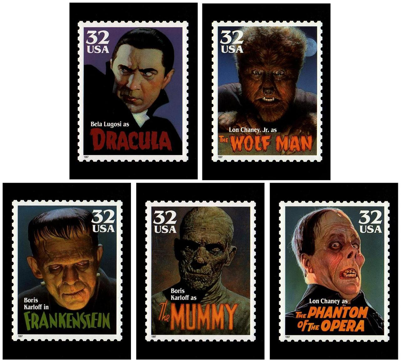 Classic Movie Monsters Stamps 1997 Set of 5 Collectible Postcards ...