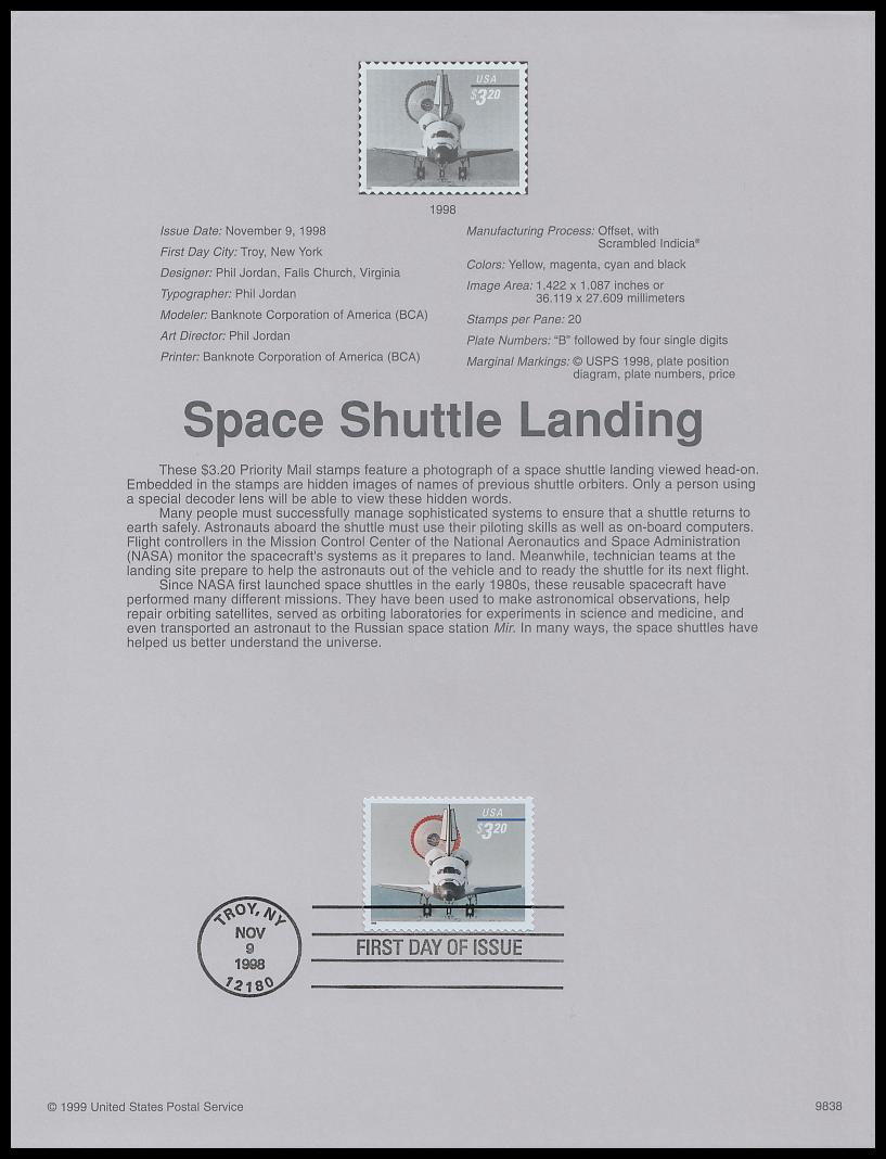 3261 / $3.20 Space Shuttle Landing Priority Mail 1998 USPS #9838 ...