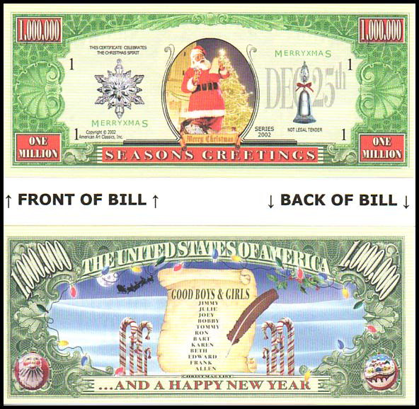 Three Dollar Bill Santa Claus | Official Santa Claus $2 Bill. Real USD ...