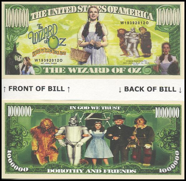The Wizard Of Oz Million Dollar Novelty Commemorative Bill - First Day ...