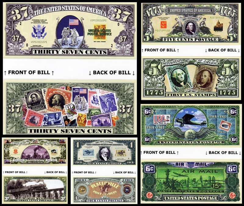 Postage Stamps Philatelic USPS Set of 5 Novelty Commemorative Bills ...