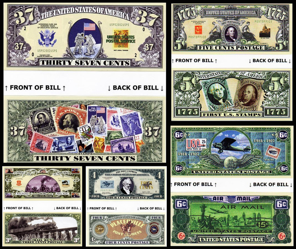 Postage Stamps Philatelic USPS Set of 5 Novelty Commemorative Bills ...