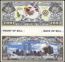 9 / 11 One Year Anniversary / Bald Eagle Novelty Commemorative Dollar Bill - First Day Covers Online