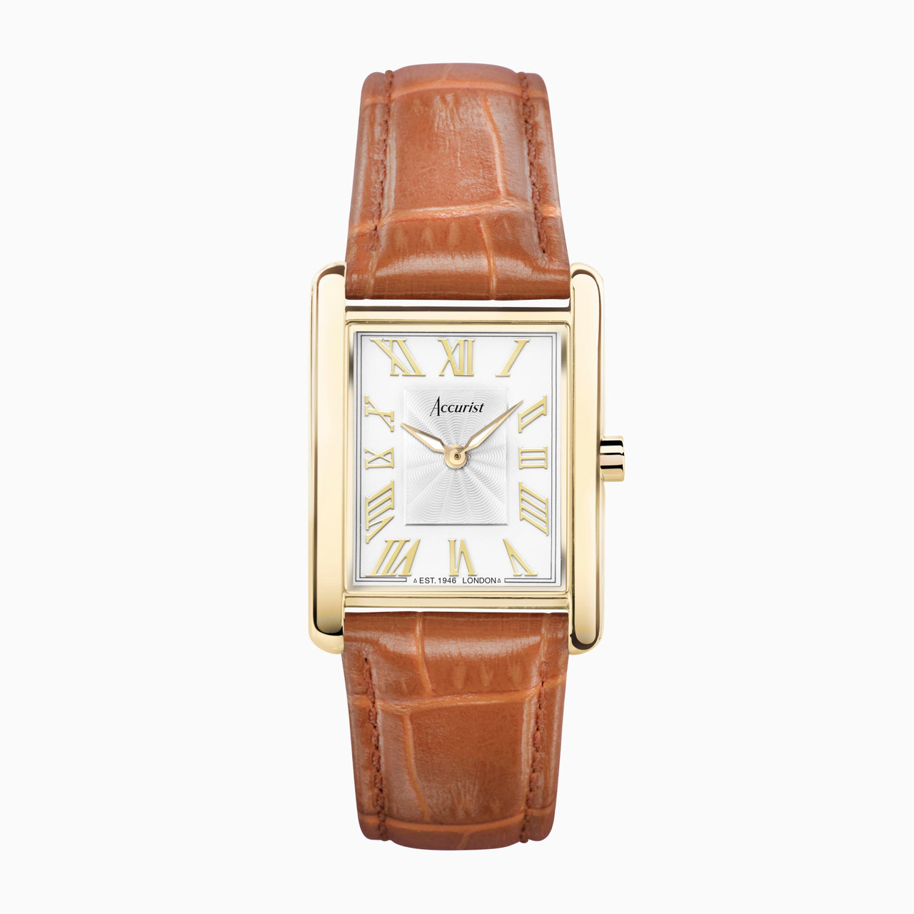 Accurist Ladies Tan Gold Plated Rectangular Strap Watch 71004 RRP 179.00 Now 142.95