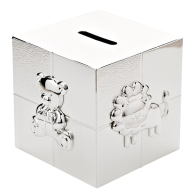 Silver Plated Cube Money Box