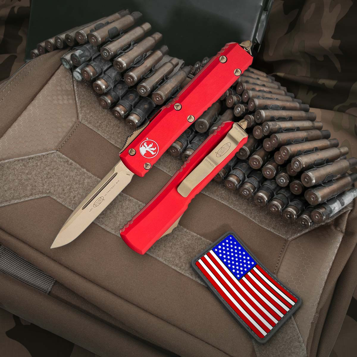 Microtech Ultratech Red - 3.35in Bronze Drop Point Plain ...