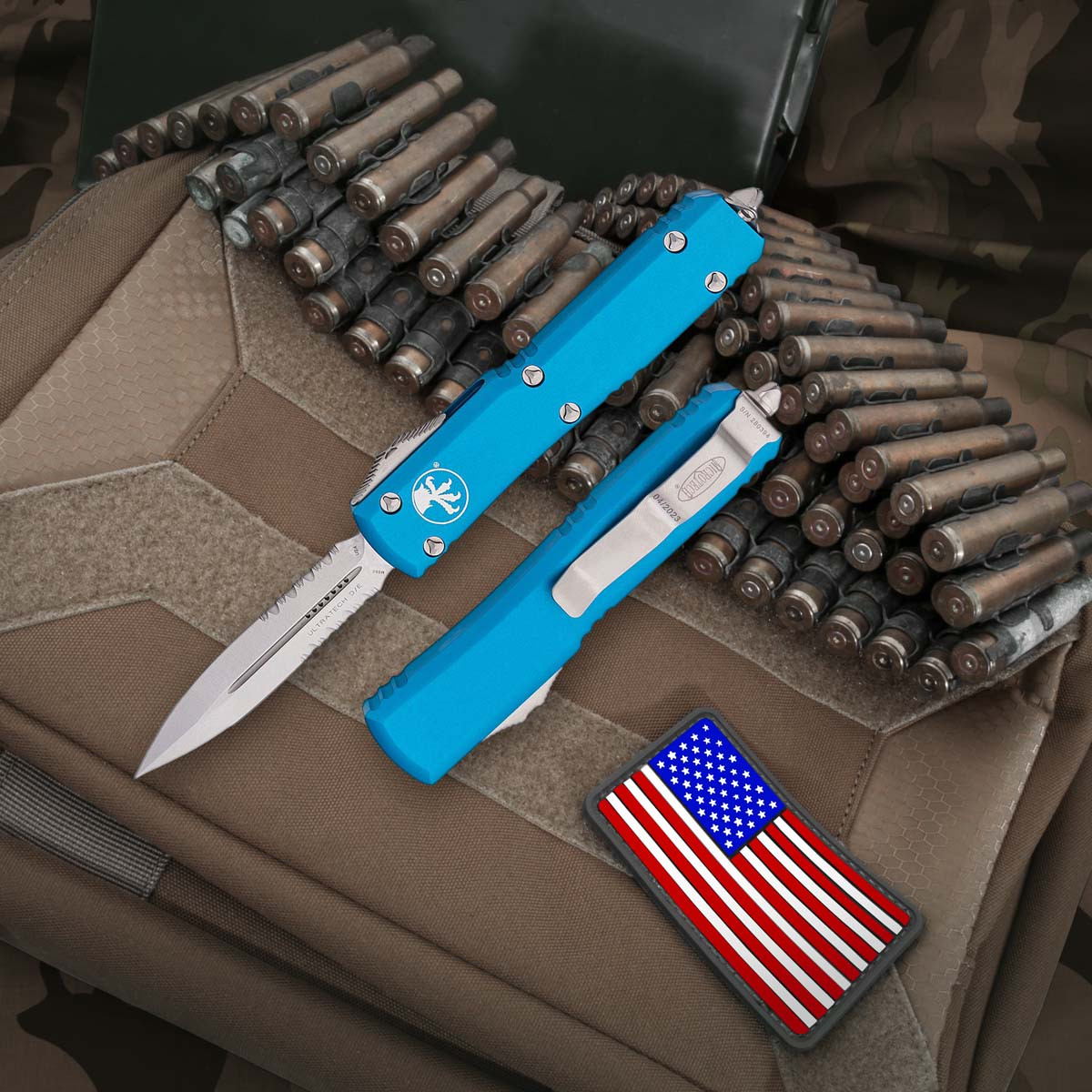 Microtech Ultratech Blue - 3.35in Stonewash Dagger Partially Serrated ...