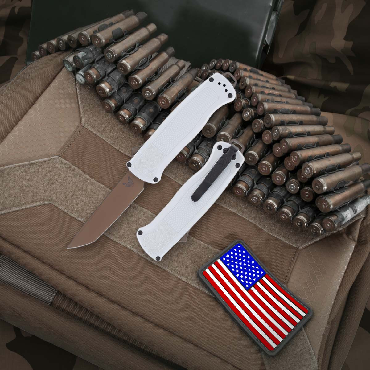 Benchmade Shootout OTF Cool Gray - 3.5in Flat Dark Earth Tanto Plain ...