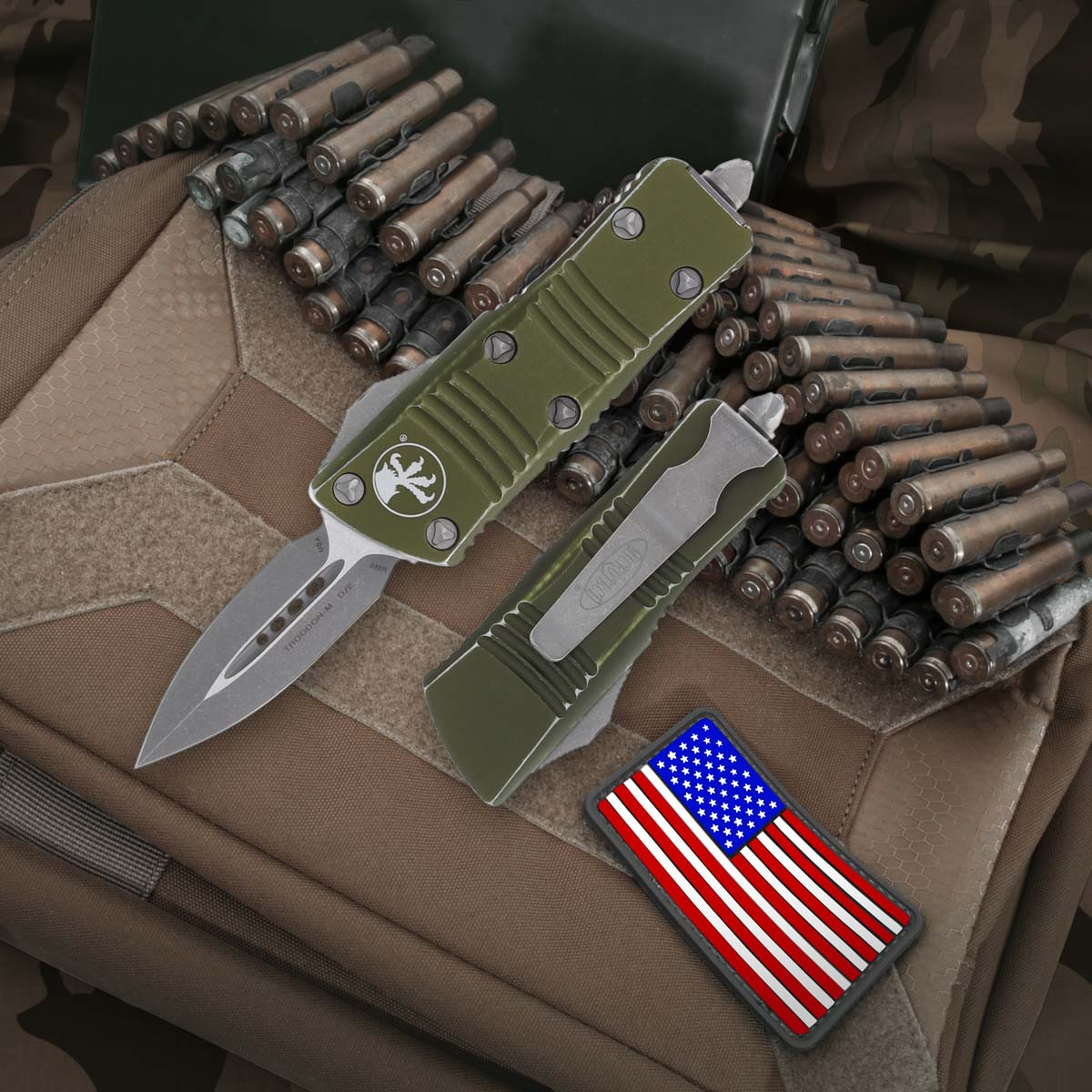 Microtech Mini Troodon Distressed OD Green - 1.99in Apocalyptic Dagger ...