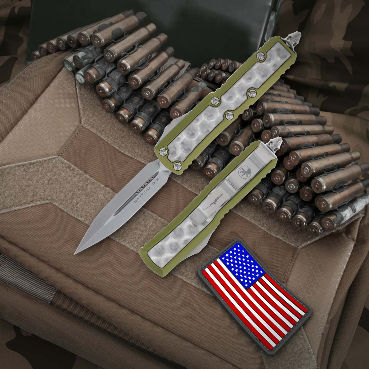 Microtech Signature Series Daytona OD Green-Brute Bubble Titanium - 3 ...