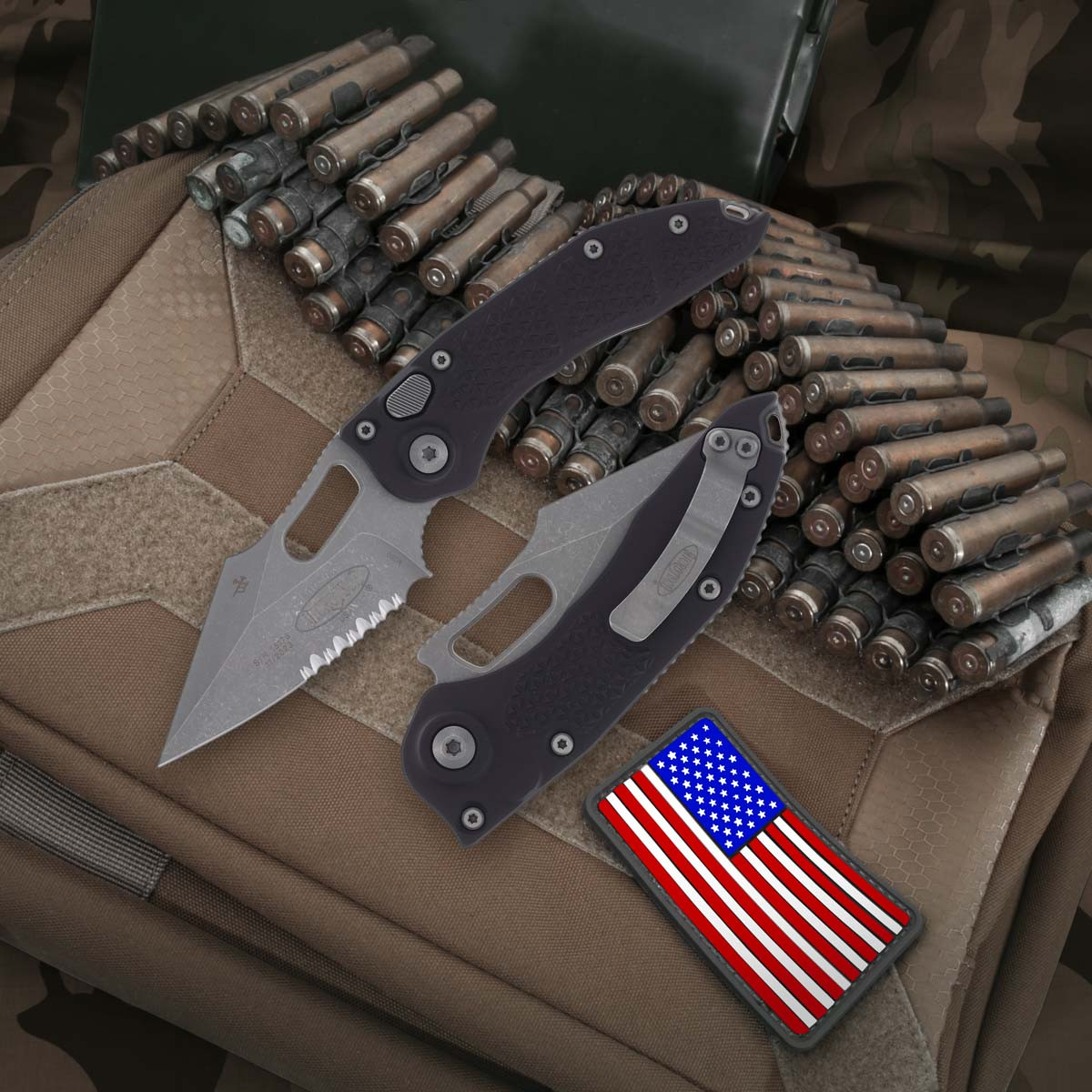 Microtech Stitch-A Black - 3.75in Apocalyptic Spear Point Partially ...