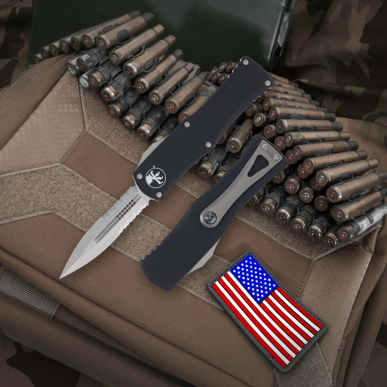 Microtech Hera Black 308in Stonewash Dagger Partially Serrated