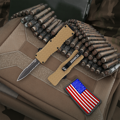 Schrade Uproar Tactical D/A OTF FDE - 3in Black Oxide Dagger Serrated D/E