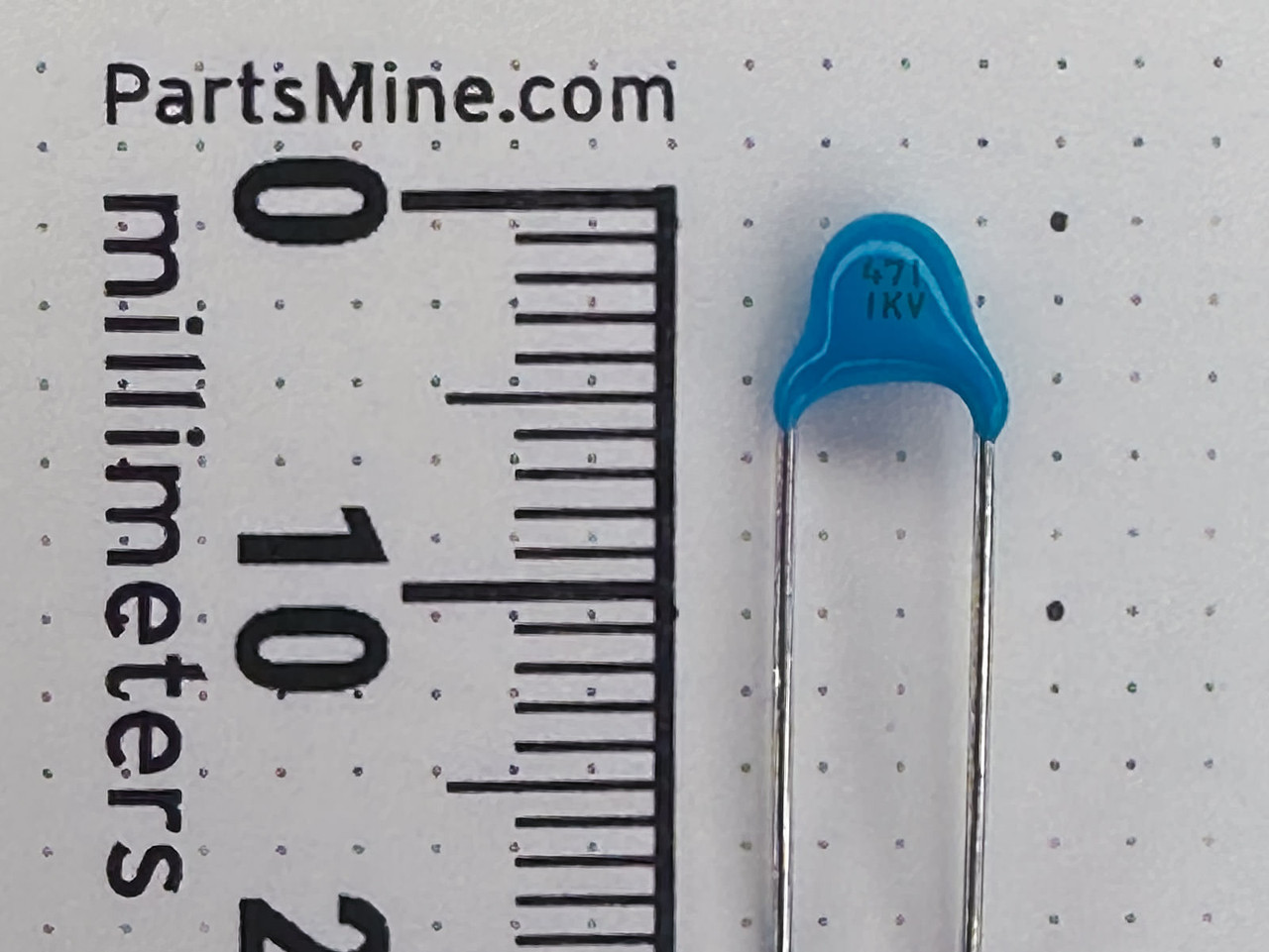 470pF, 1KV High Voltage Ceramic Disk Capacitor, Long Leads - Y19446