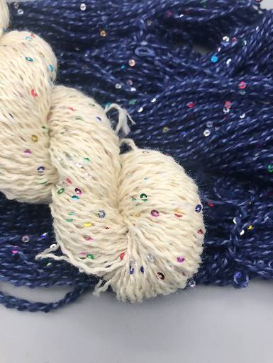 Merino Wool Silk Sequin DK Weight Undyed Yarn / Stick Chick Yarns