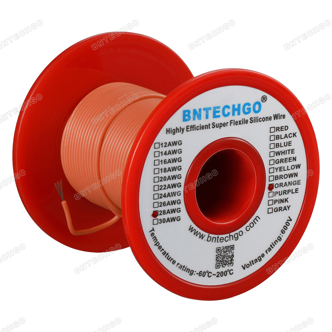 BNTECHGO 28 AWG Silicone Wire Spool Orange 250 feet Ultra Flexible High ...